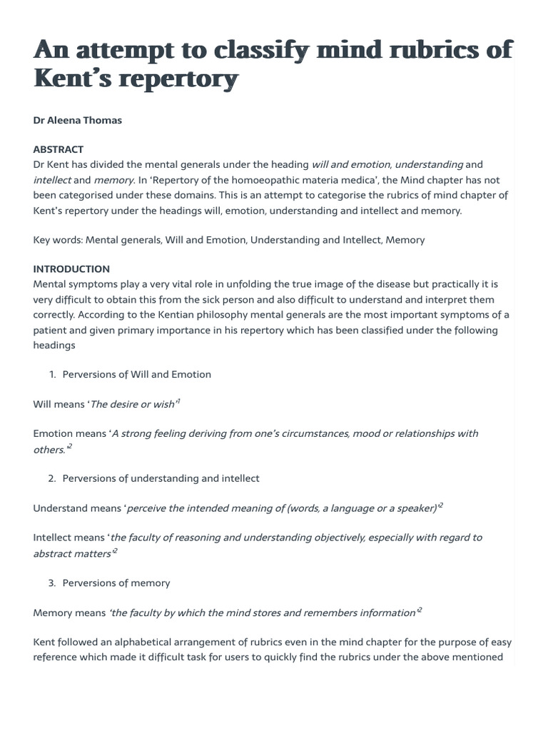 An Attempt To Classify Mind Rubrics of Kent's Repertory | PDF | Mind ...