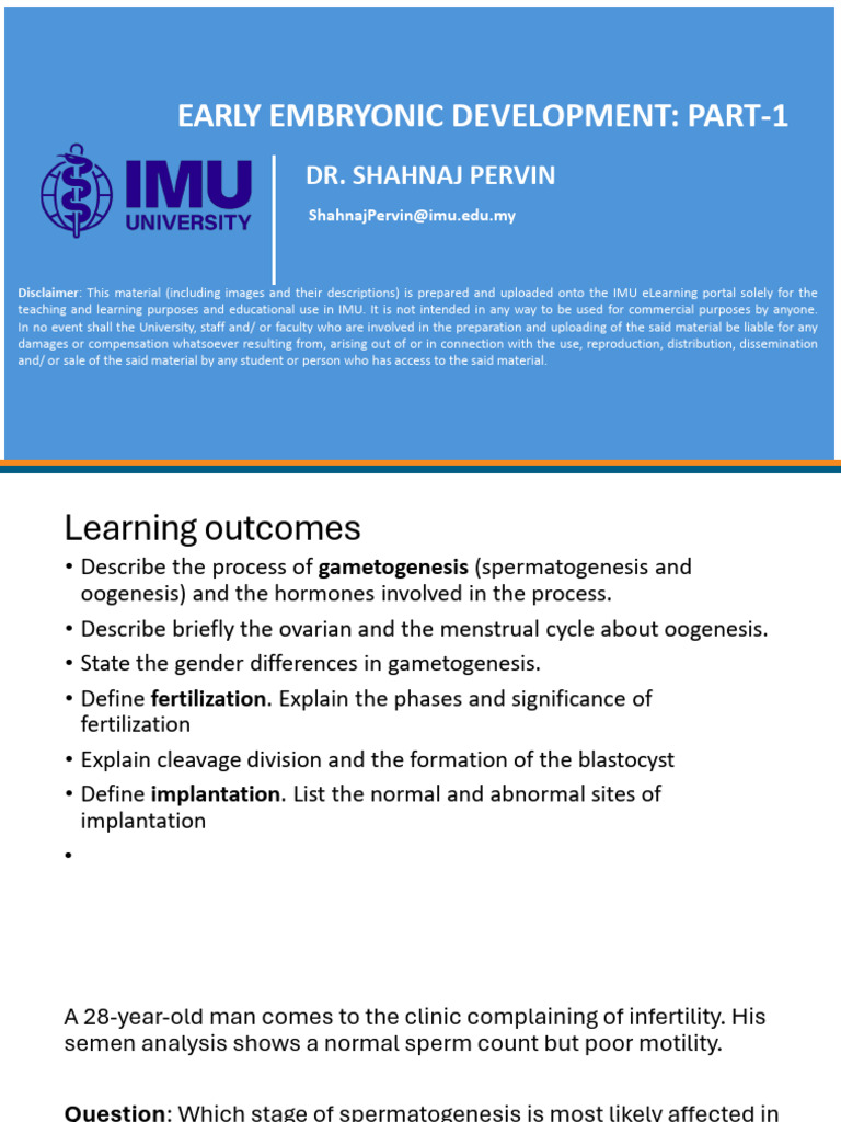 Early Embryonic Development Part - 1 | PDF | Menstrual Cycle | Ovary