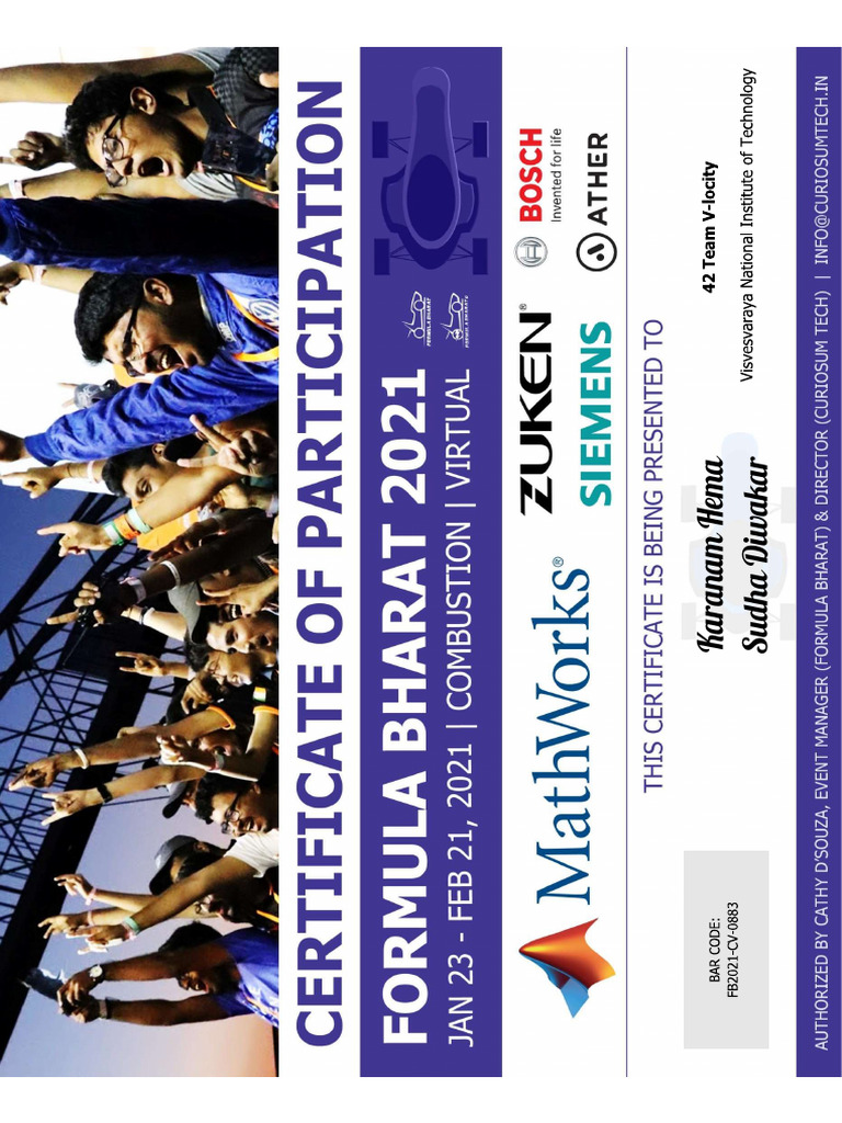 Team V-Locity Certificate | PDF