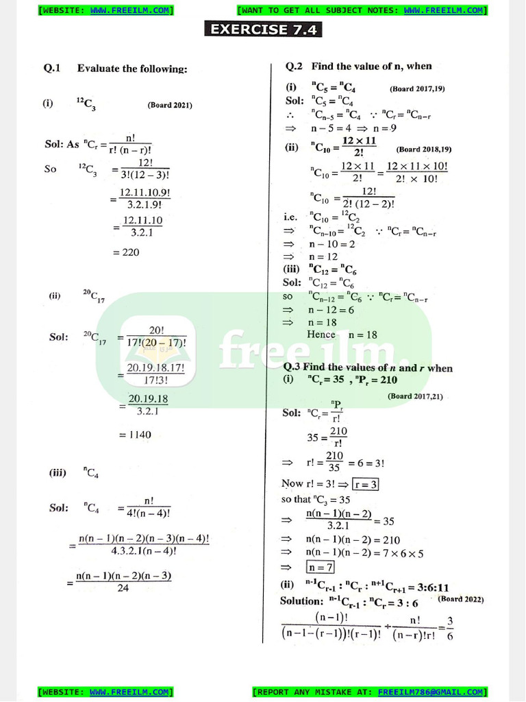 11th Maths Chap7 Ex 7.4 | PDF