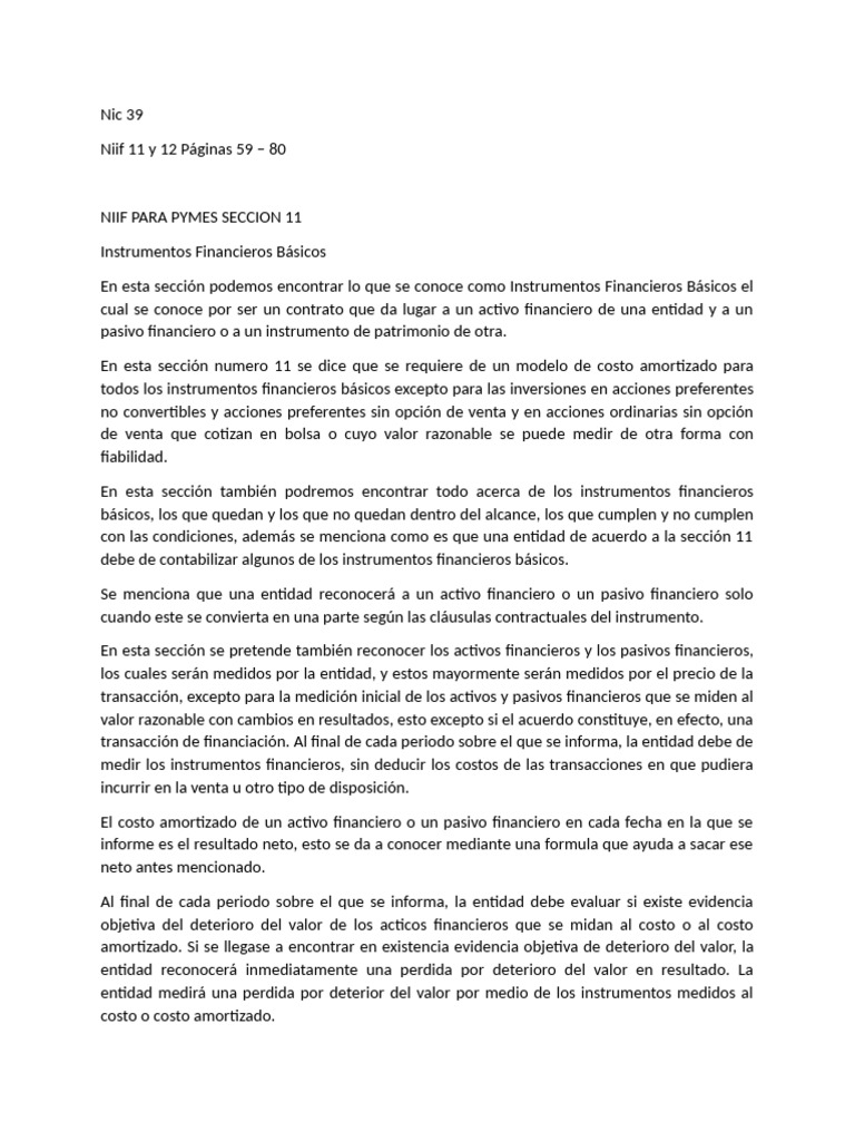 Tarea Resumen Niif 11 y 12 y Nic 39 | PDF | normas internacionales de ...