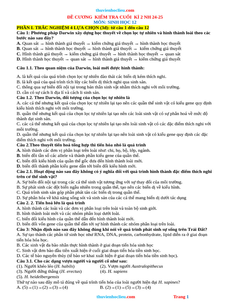 De Cuong On Tap HK2 Sinh 12 Canh Dieu 24 25 | PDF