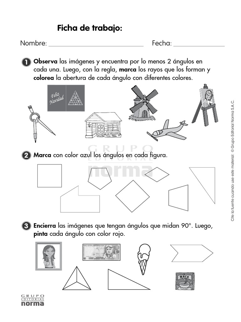 ficha de angulos | PDF | Ángulo | Matemática Elemental