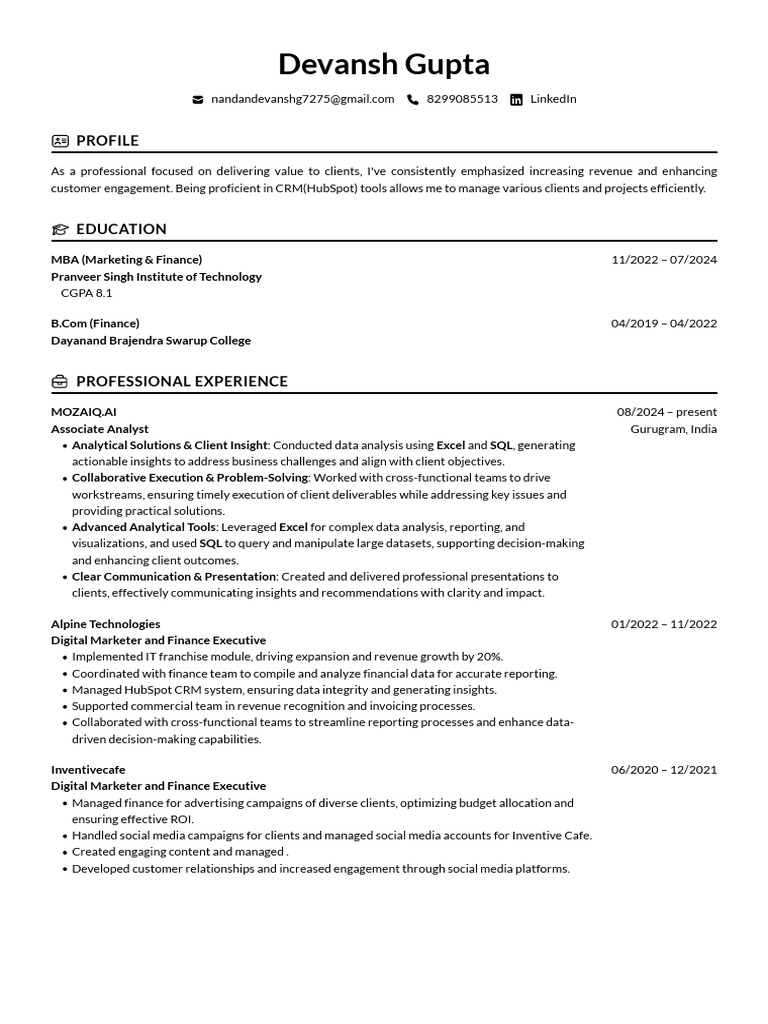 Devansh's Resume Updated | PDF | Customer Relationship Management | Data Analysis