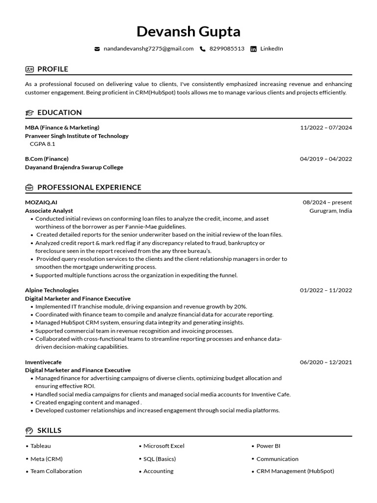 Devansh Gupta FlowCV Resume 20250201 | PDF | Customer Relationship Management | Business
