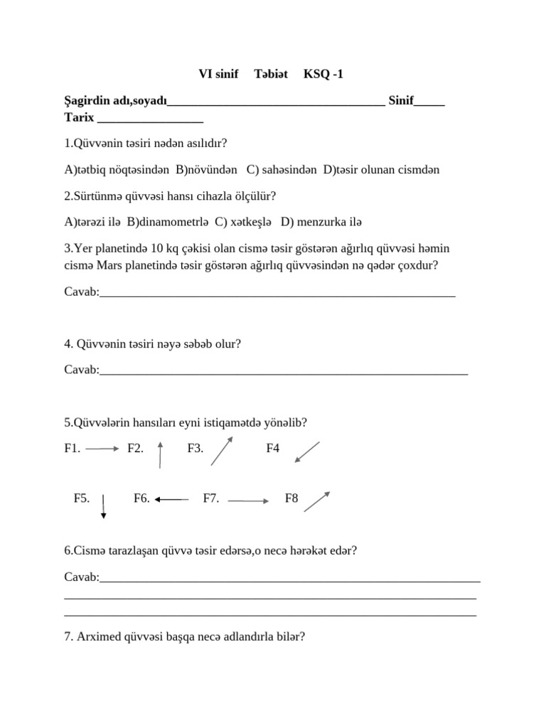6 Sinif Təbiət KSQ 1 | PDF