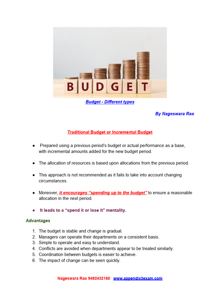 Budget Different Types Traditional, Outcome, Performance, Integrated ...