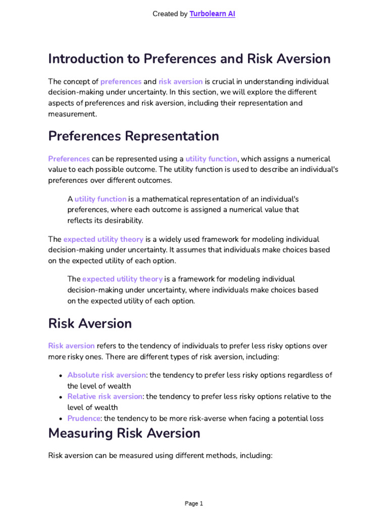 Preferences and Risk Aversion | PDF | Risk Aversion | Utility