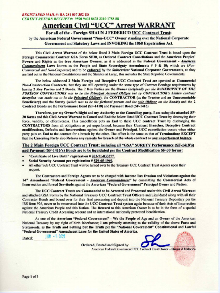 American Civil Ucc Arrest Warrant | PDF