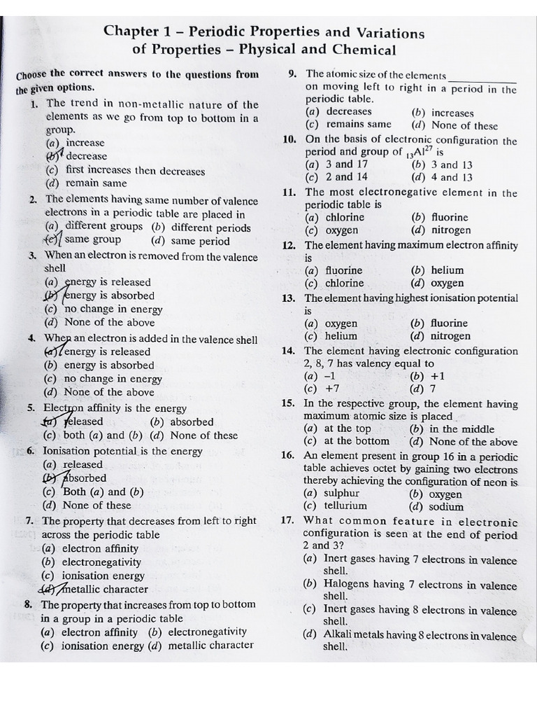 Grade - X ICSE Chemistry MCQs | PDF