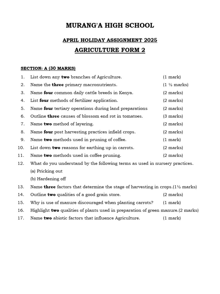 Agriculture Holiday Assignment 2025 | PDF | Plant Nursery | Agriculture