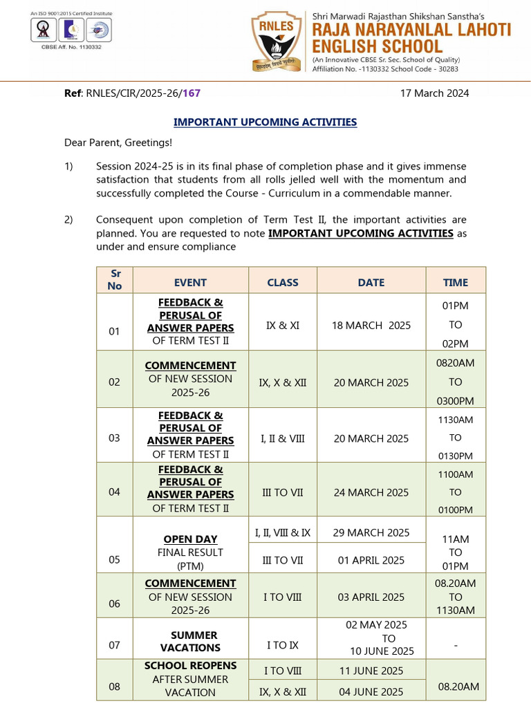 Important Upcoming School Activities 2025 | PDF | Software | Microsoft