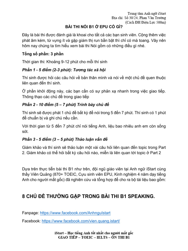 8 Topic Speaking B1 - Epu | PDF