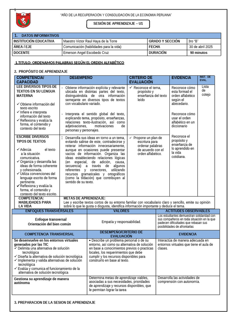 Com - Prod - Ordenamos Palabras Según Orden Alfabético | PDF ...