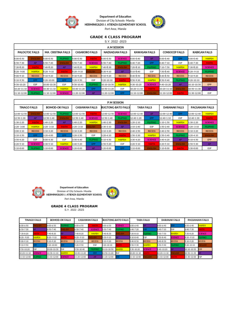 GRADE-4-CLASS-PROGRAM-SCHEDULE-SY-2022-2023 | PDF | Public Law | Asia