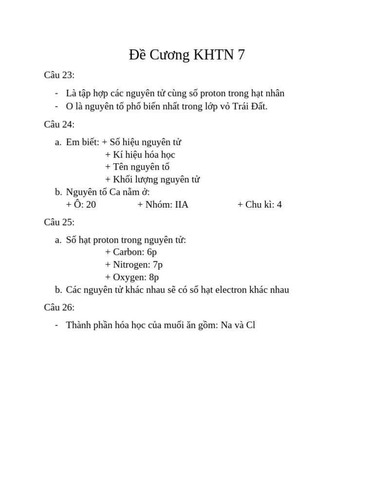 Đề Cương KHTN 7 | PDF