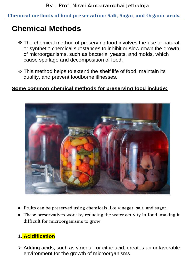 Chemical Methods of Food Preservation | PDF | Food Preservation | Fruit ...