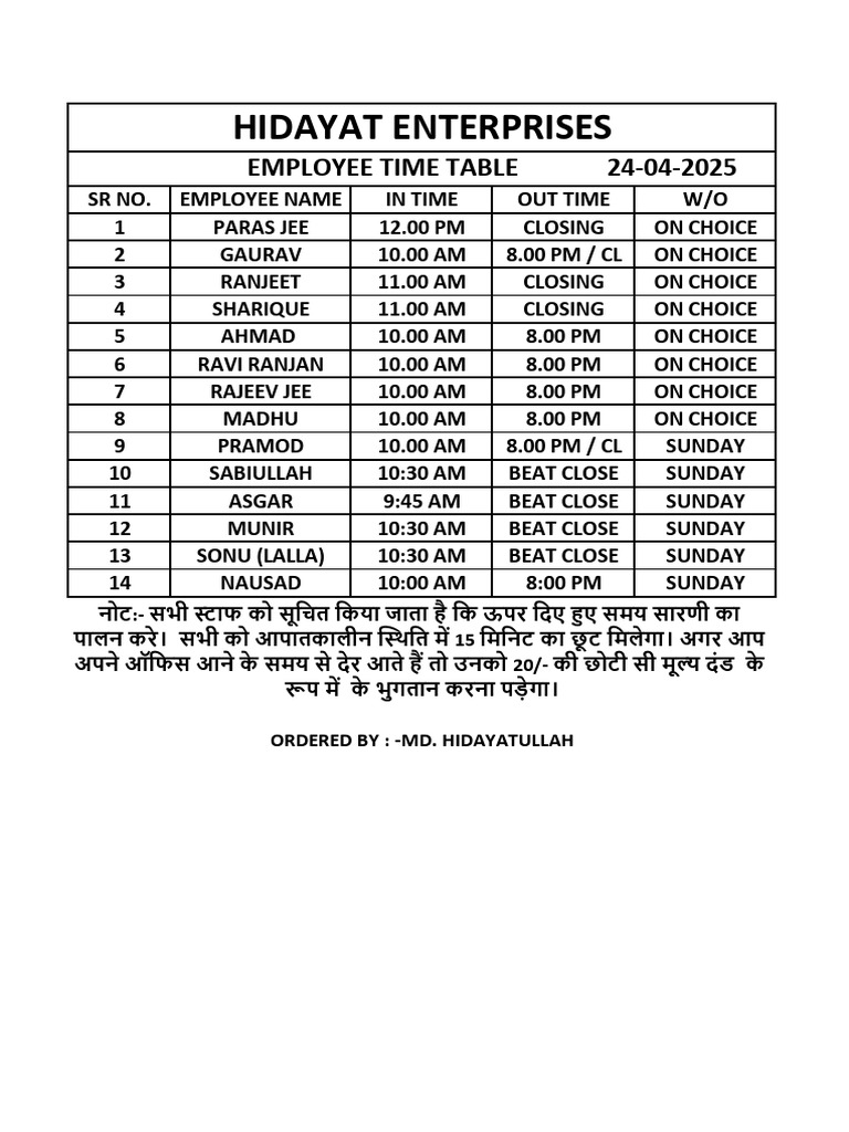 Time Table | PDF