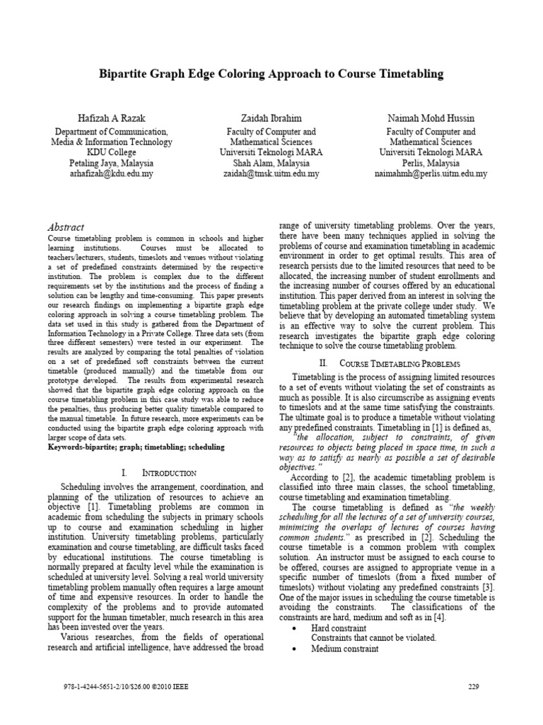 Bipartite Graph Edge Coloring Approach To Course Timetabling | PDF | Theoretical Computer ...