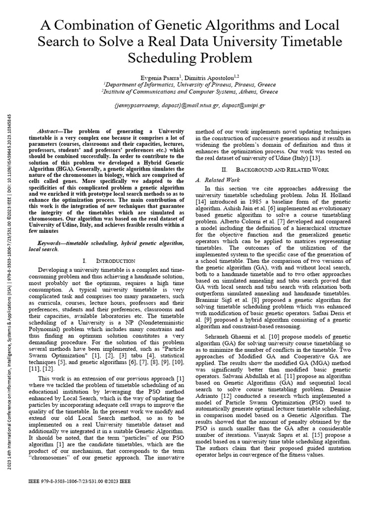 A Combination of Genetic Algorithms and Local Search To Solve A Real Data University Timetable ...