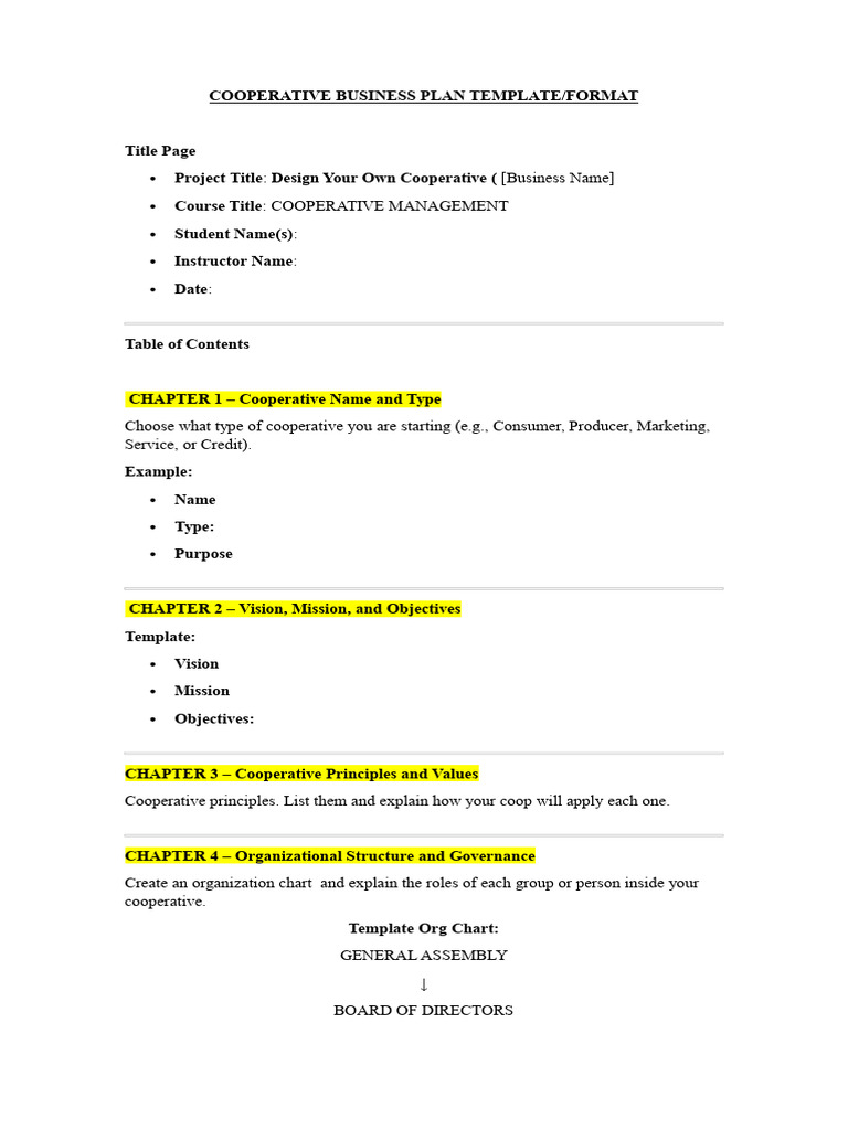 Cooperative Business Plan Template | PDF | Cooperative | Marketing