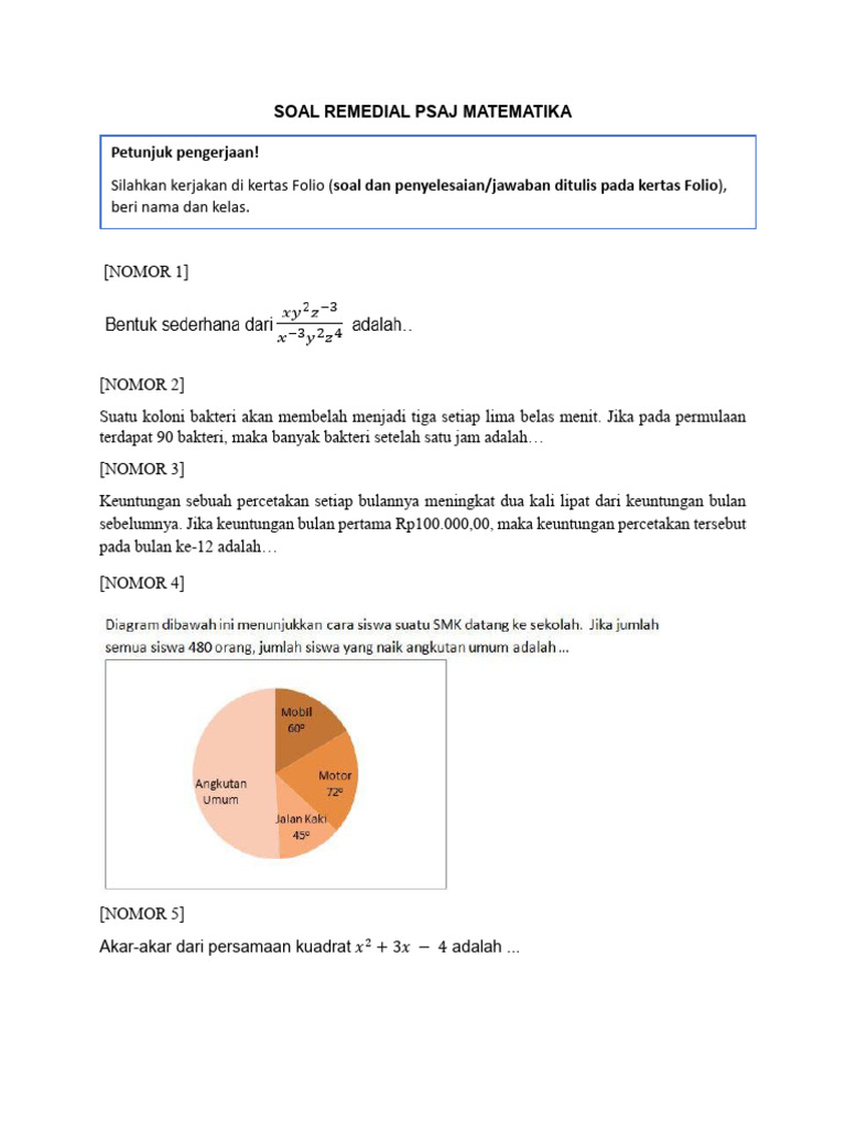Soal Remedial Psaj Matematika | PDF