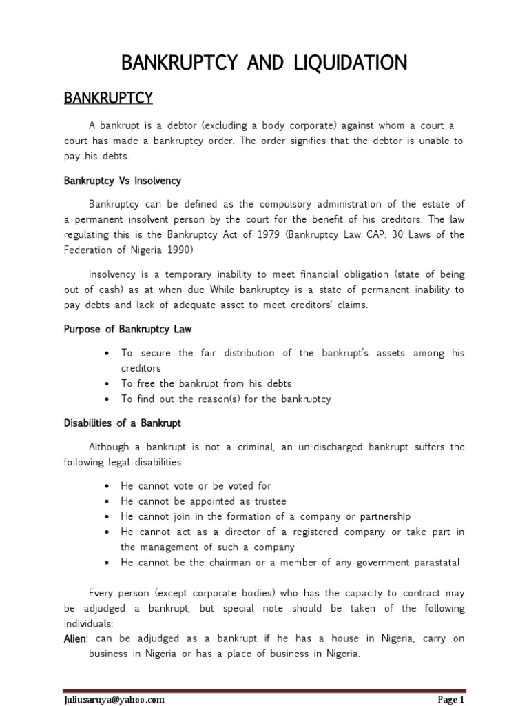 Understanding Bankruptcy in Nigeria | PDF | Bankruptcy | Liquidation