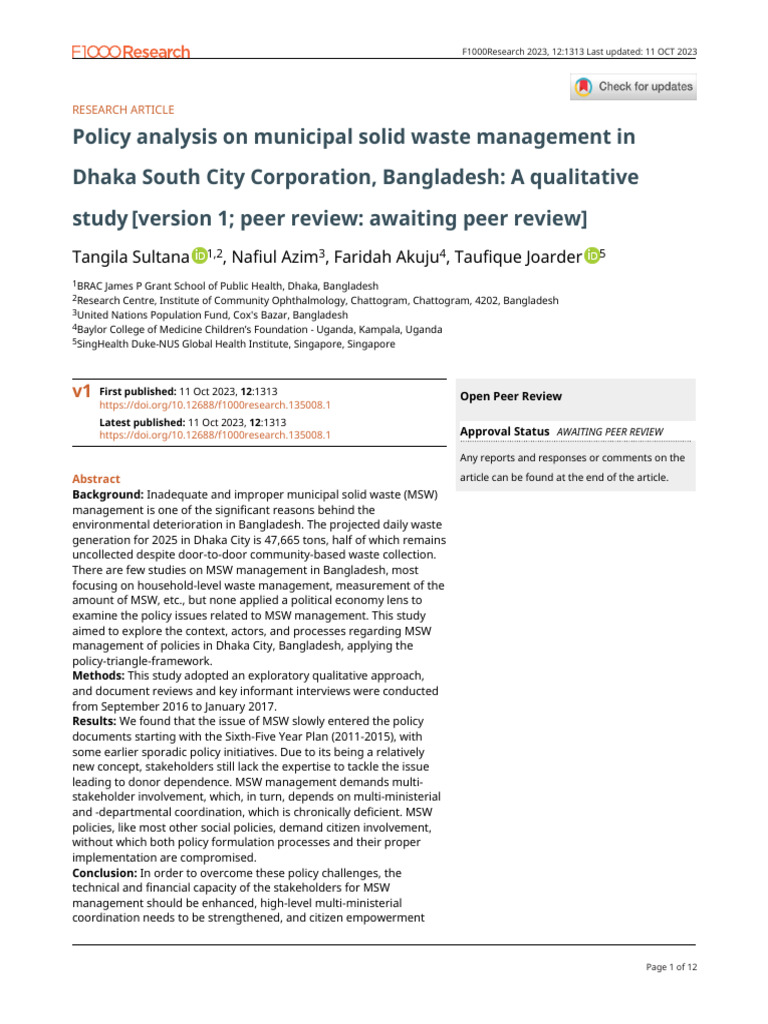 Policy Analysis On Municipal Solid Waste | PDF | Municipal Solid Waste | Waste Management
