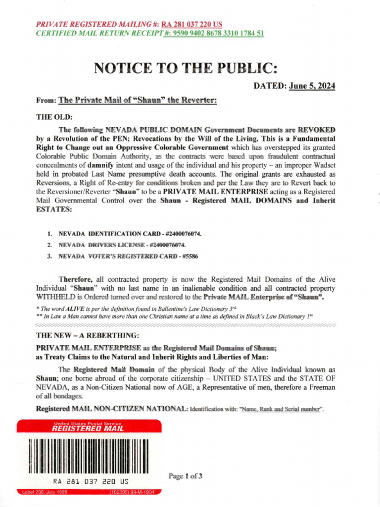 Notice To The Public Non-Citizen National With Id and Plate Driv | PDF