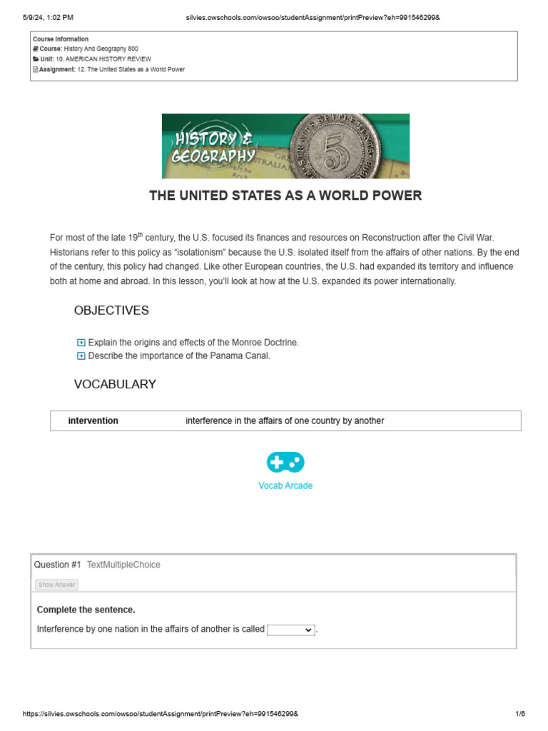 The U.S As A World Power | PDF | Panama | Panama Canal