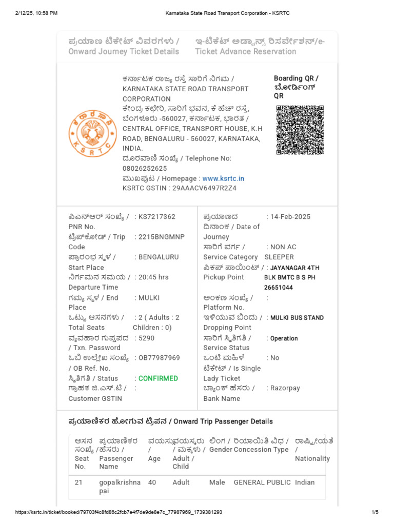 Karnataka State Road Transport Corporation - KSRTC | PDF