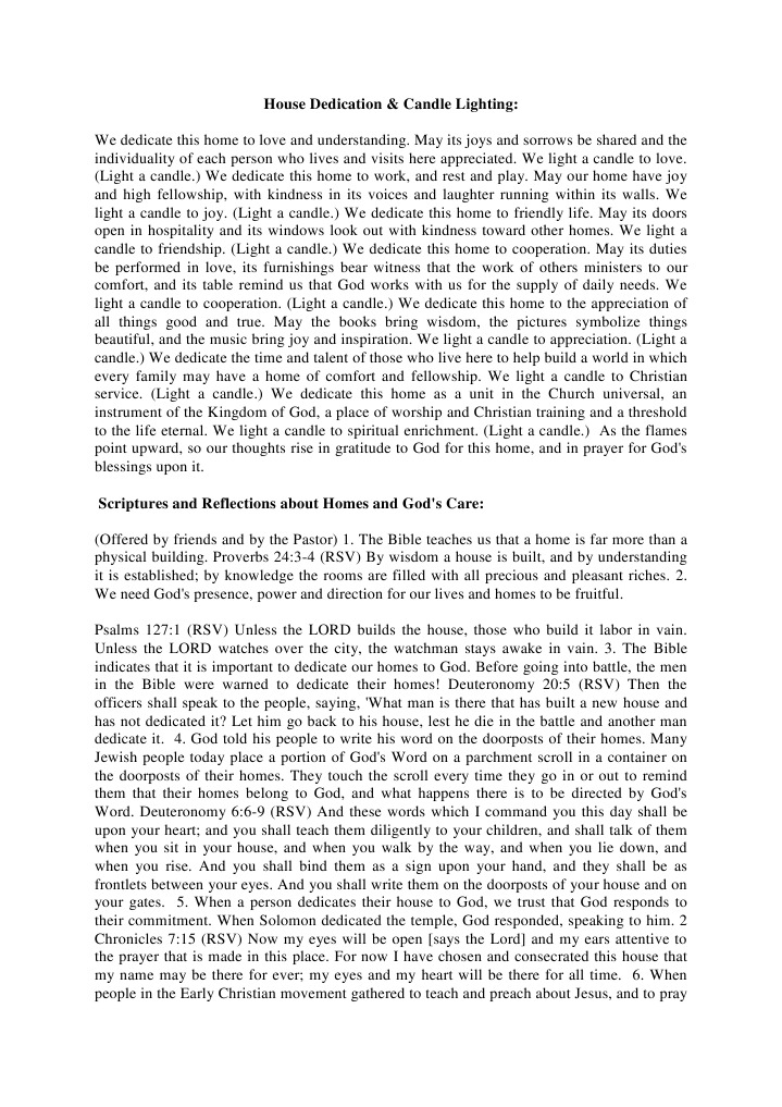 House Dedication Ceremony Guide | PDF | Rebecca | Jesus
