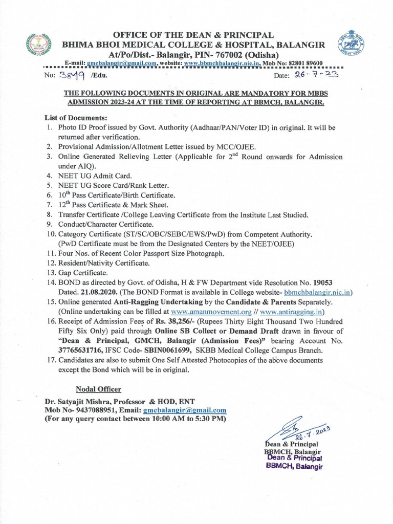 Documents Require For MBBS Admission 2023 24 | PDF