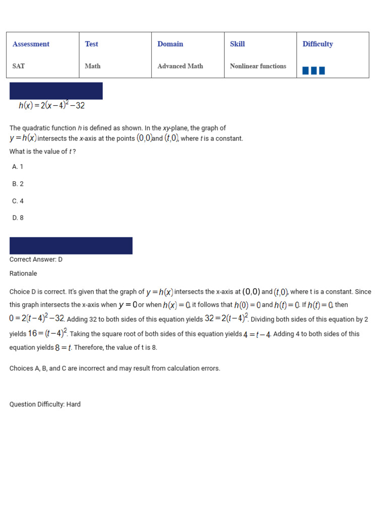 Sat Math Packet 1 Answers (1) | PDF | Function (Mathematics ...