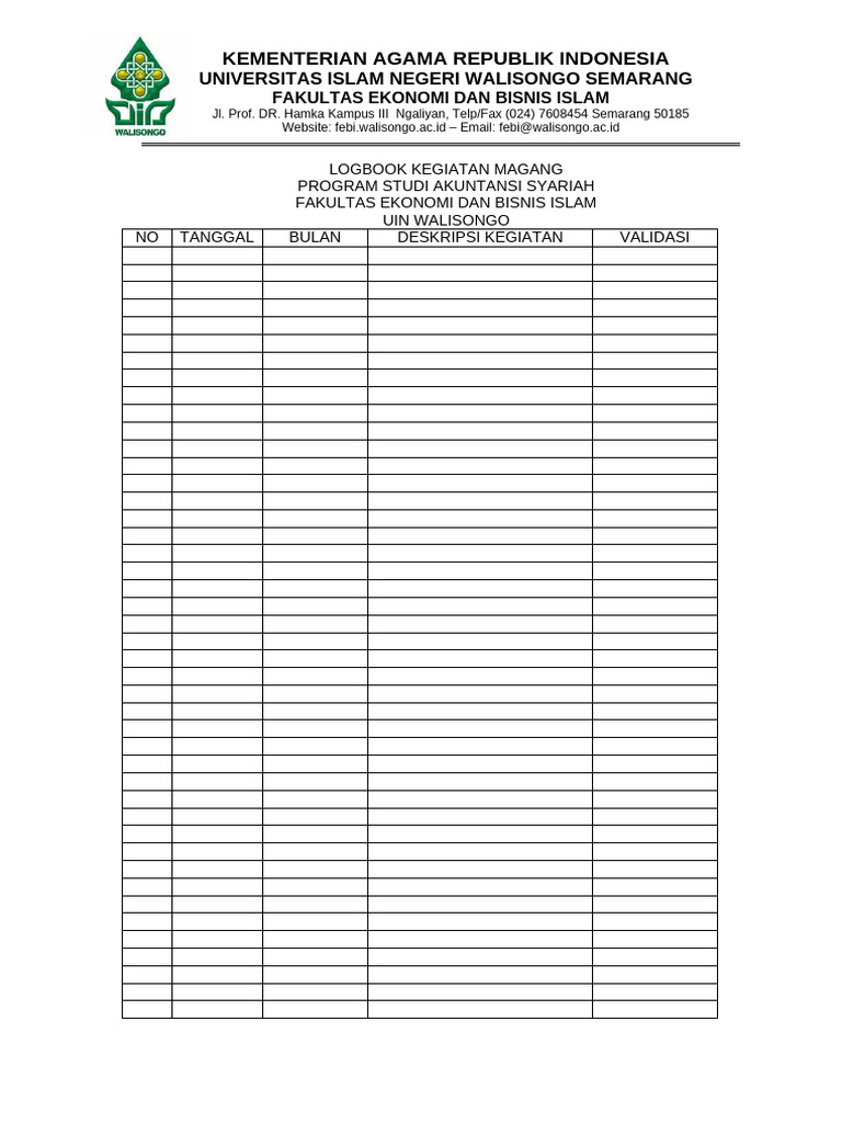 Template Logbook Kegiatan Harian Magang | PDF