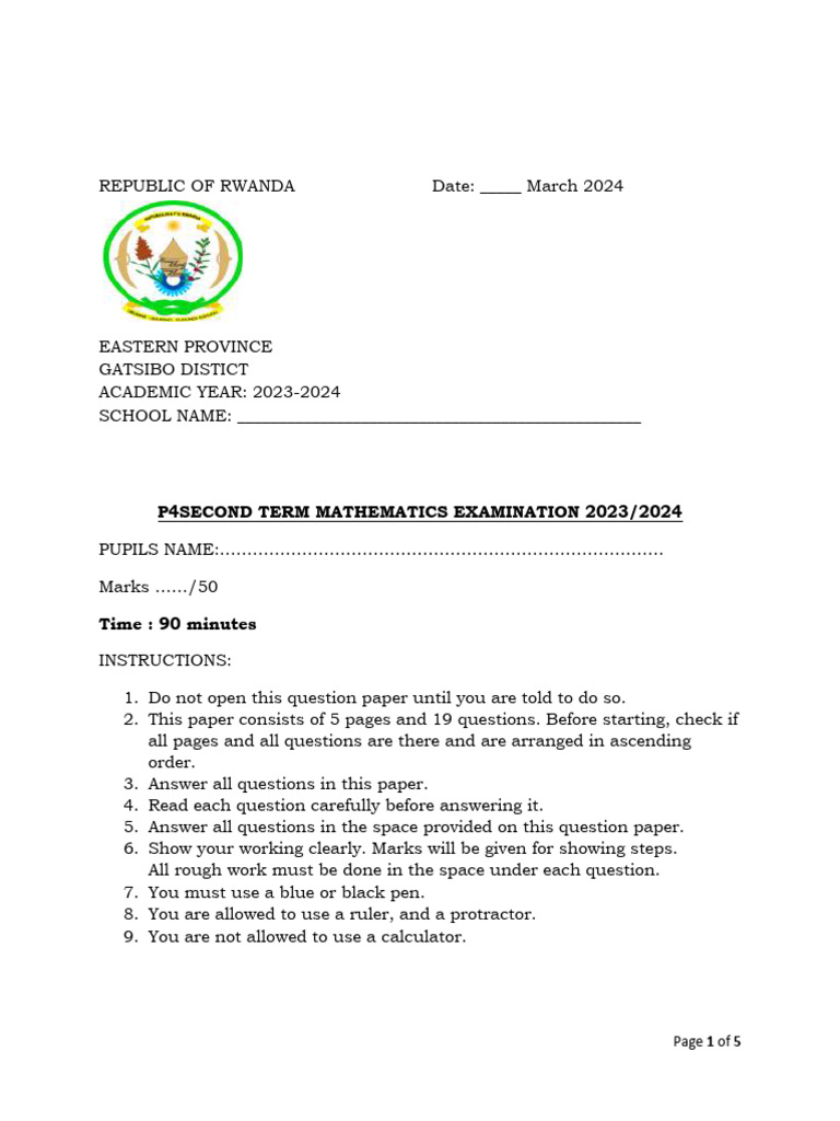 P4 Mathematics Exam Paper 2023/2024 | PDF | Numbers | Arithmetic