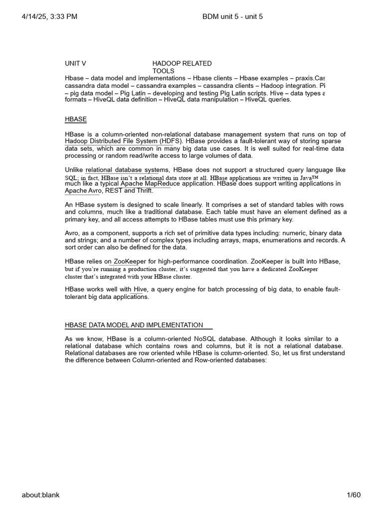 pbds unit-5 | PDF | Apache Hadoop | Data Management