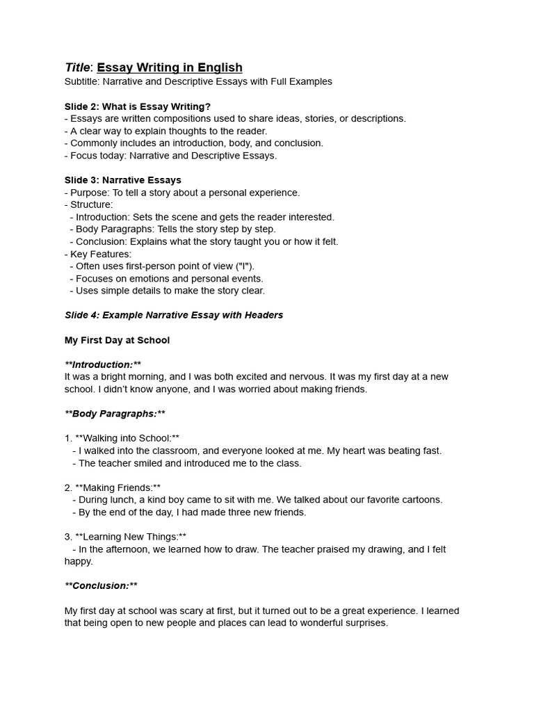 Narrative and Descriptive Essays | PDF | Essays