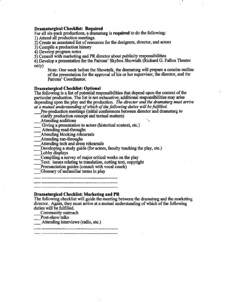 Dramaturgy Checklist | PDF