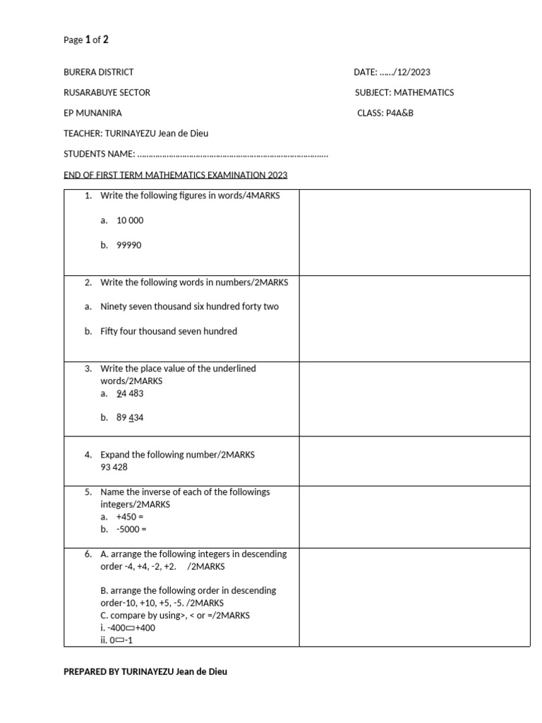 P4 MATHEMATICS EXAMINATION_120346 | PDF