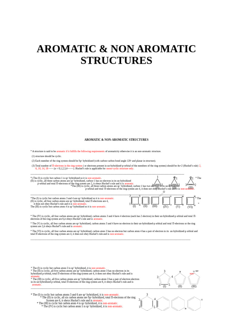 Aromatic vs Non-Aromatic Structures | PDF | Aromaticity | Chemical ...