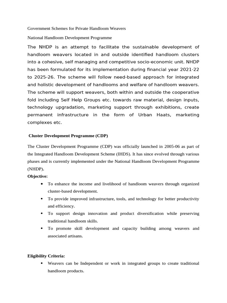 Government Schemes For Private Handloom Weavers | PDF | Weaving | Loom