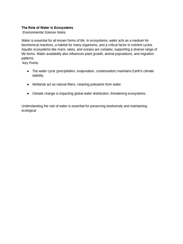 The Role of Water in Ecosystems | PDF