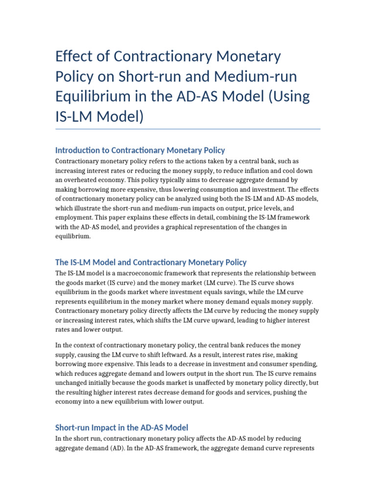 Contractionary Monetary Policy AD AS Model | PDF | Monetary Policy ...