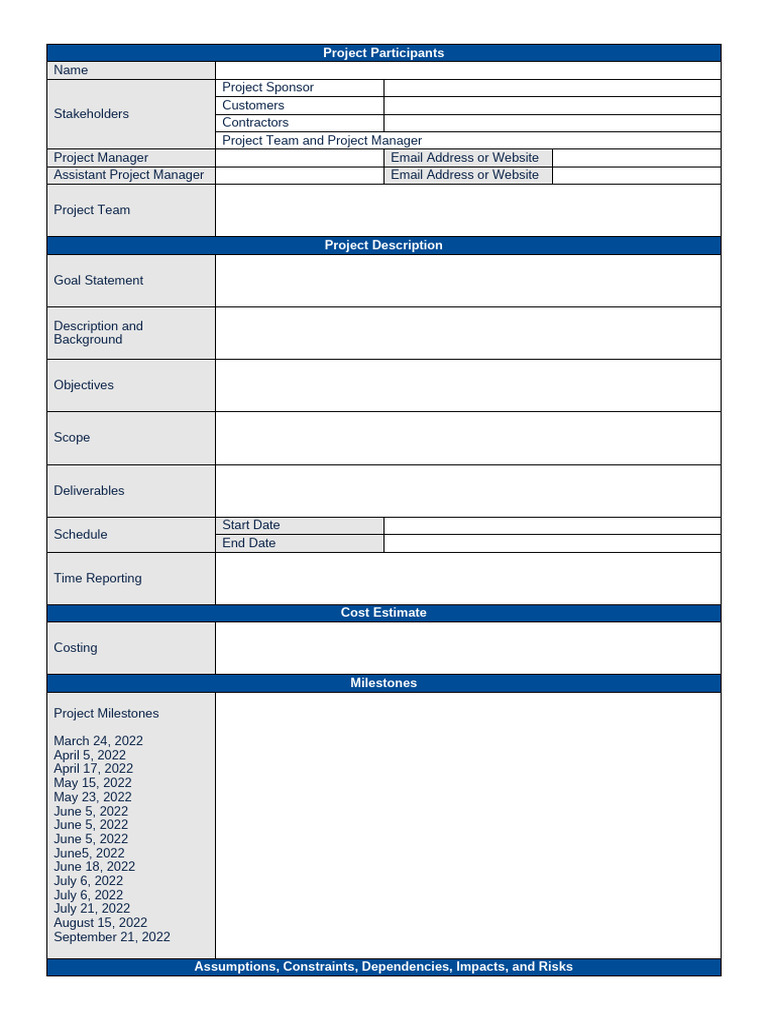 Project Charter Template Institute of Project Management | PDF