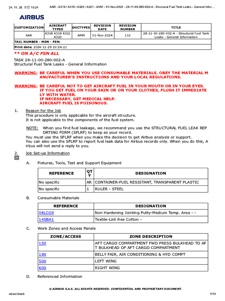 A321 AMM 281100 Structural Fuel Tank Leaks-General Information | PDF