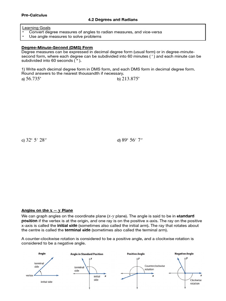 4 2+Degrees+and+Radians | PDF | Angle | Minute And Second Of Arc