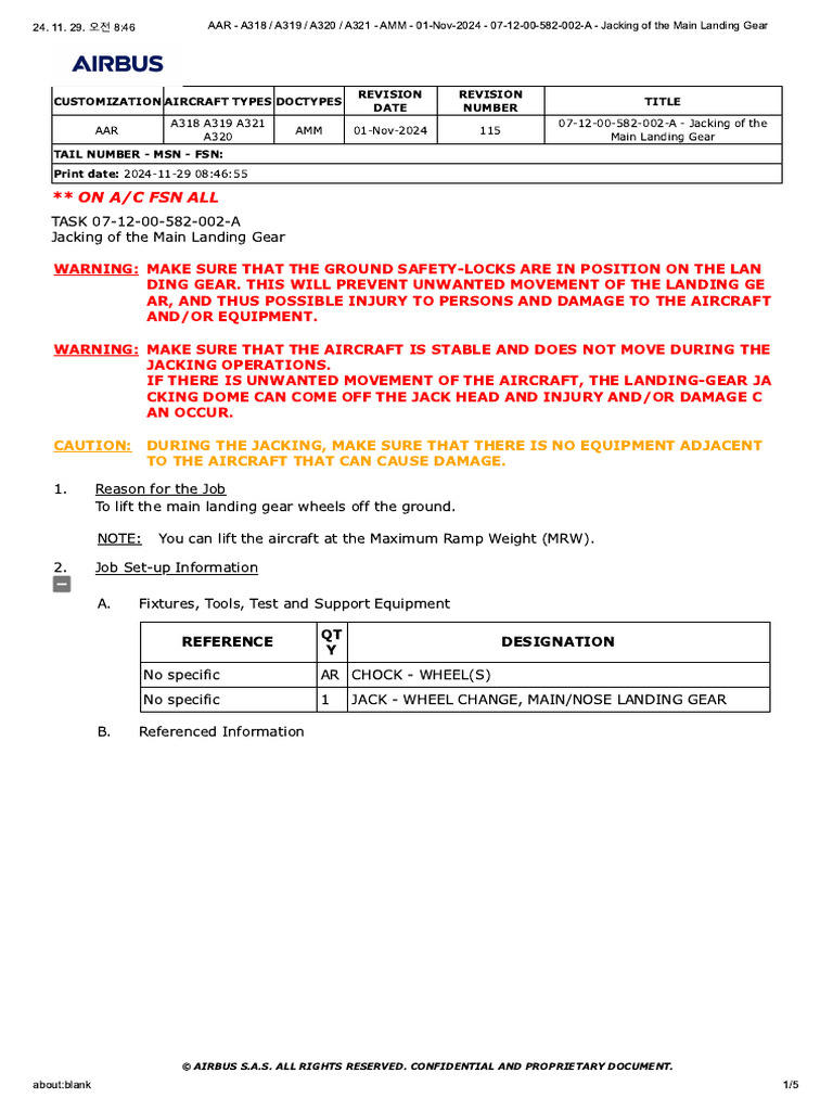 A321 AMM Jacking of The MLG (For Wheel Change) | PDF