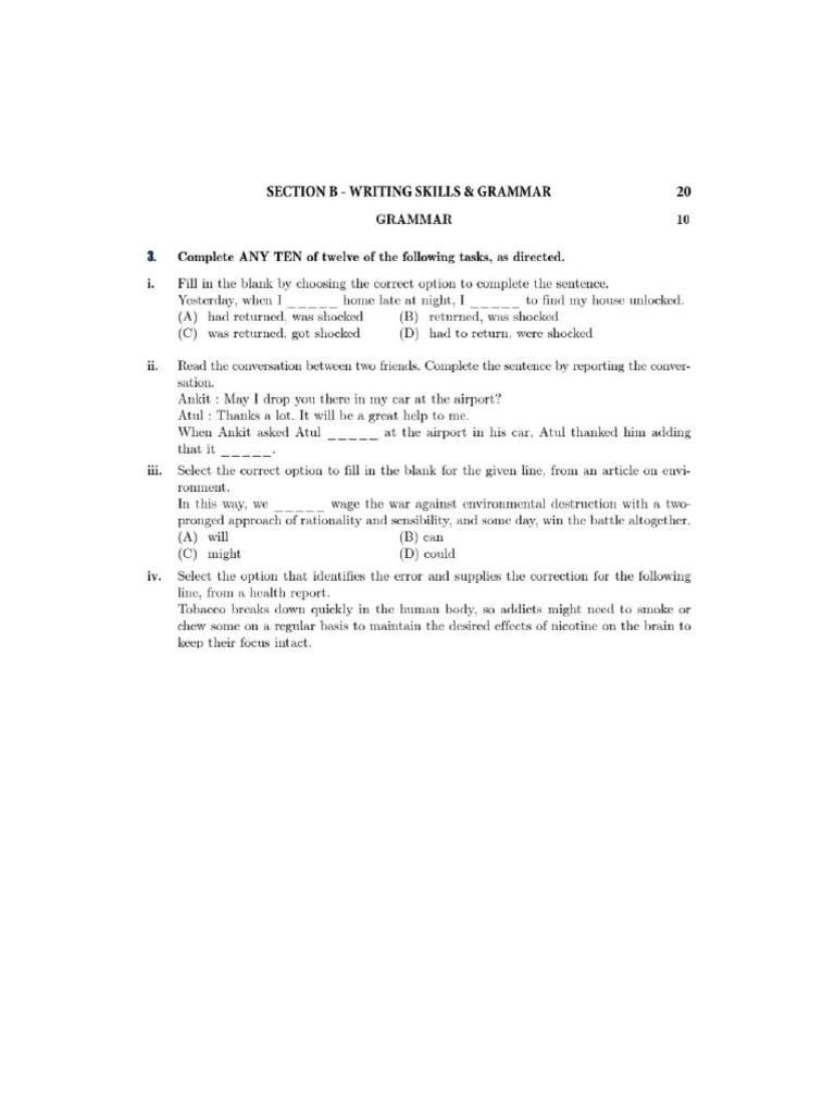 Grammar Sample Questions | PDF