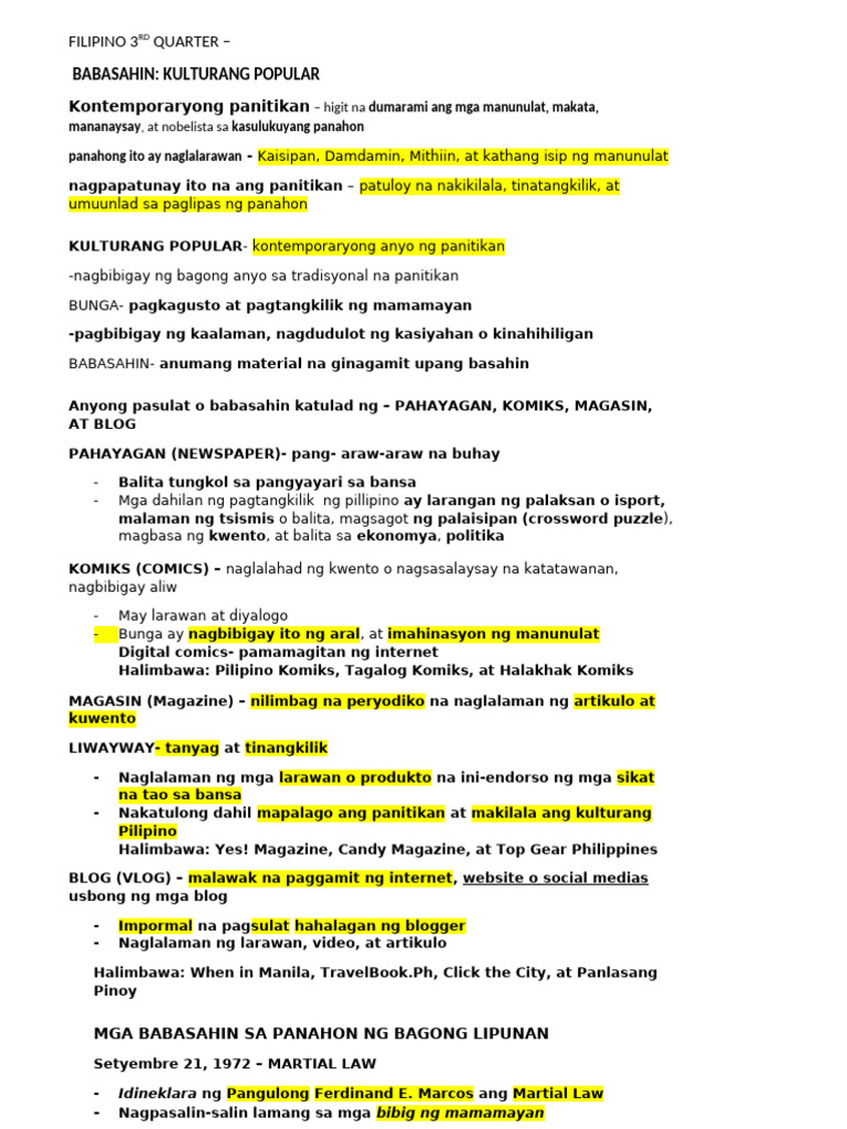 Filipino 3RD Quarter | PDF